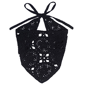 hoyuwak Crochet Head Scarf Bandanas Headbands Hair Scarf for Women Girls Knitted Floral Hair Coverings Accessories for Hair Styling Holiday Decor(Black)
