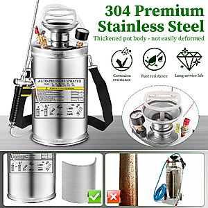 Kweetle 1.5Gal Stainless Steel Pump Up Sprayer Reinforced Hose, Hand Pump Sprayer with Pressure Gauge&Safety Valve, Adjustable Nozzle Suitable for Gardening (1.5 Gallon)