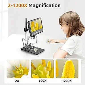Elikliv EDM401 Max 2K Digital Microscope, 7" LCD Digital Microscope 1200x, 24MP Soldering HDMI Microscopes, IPS Screen, 10" Stand, 10 LED Lights, Wireless Remote, PC/TV Compatible, 32GB