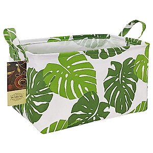 HUNRUNG Rectangle Storage Basket Cute Canvas Organizer Bin for Pet/Children Toys, Books, Clothes Perfect for Rooms/Playroom(Leaf)