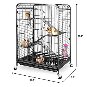 BBBuy 37 Inches Metal Ferret Cage Small Animals Pet Habitat Large Critter Nation Cage/w Bottom Tray Front Doors Ramps, 4 Tiers for Guinea Pigs, Rabbit, Chinchilla, Rat, Sugar Gliders, Hamster, Black
