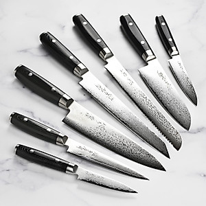Yaxell Ran Plus 16 Piece Knife Set - Made in Japan - 69 Layers VG10 Damascus, Dark Ash Block