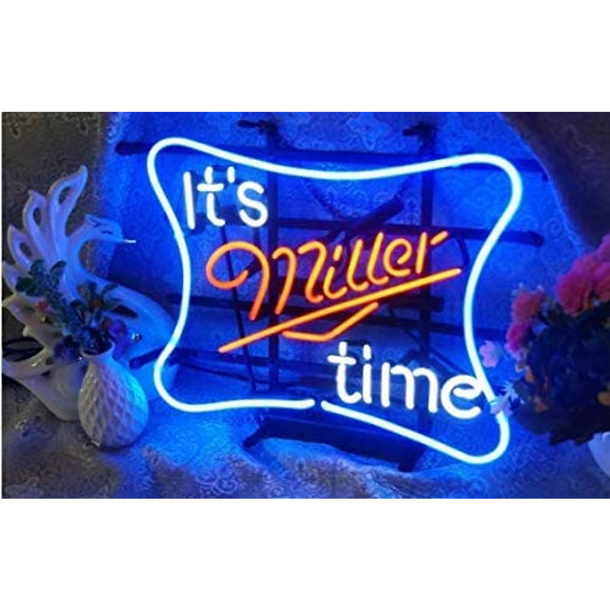 FINEON Real Glass Neon Sign it's miller time Metal Frame 42X32CM decoration Light Beer Bar Pub Garage Room