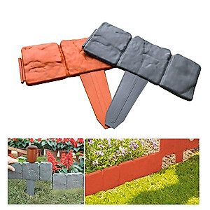 20 Pcs Plastic Garden Edging, Fence Imitation Stone, Garden Fence – Folding Mosaic Garden Fence Gray (Orange)