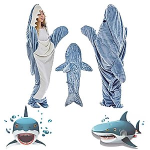 Shark Blanket, Shark Blanket Adult, Shark Blanket Hoodie, Wearable Shark Blanket Super Soft Cozy Flannel Hoodie (L)