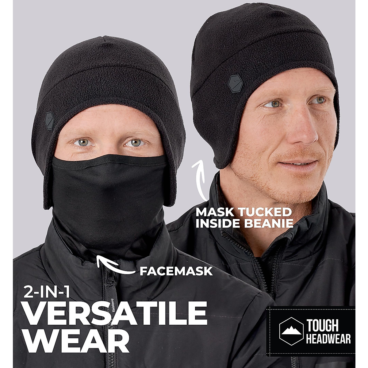 Tough Headwear Skull Cap with Mask Men, Winter Running Gear, Motorcycle Winter Gear, Helmet Liners, Ski Hat, Thermal Beanie