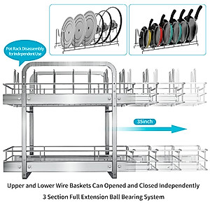 BOIVSHI Pull Out Cabinet Organizer, 2 Tier Cabinet Pull Out Shelves (12" W X 19" D) Slide Out Cabinet Organizer for Kitchen, Bathroom, Pantry, Chrome