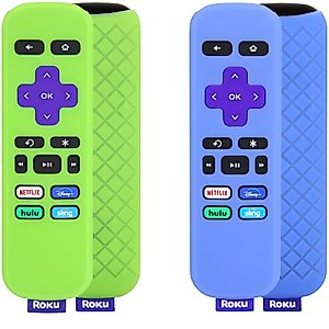 [2 Pack] Pinowu Remote Cover (Glowing in The Dark) Compatible with Roku Simple Remote, Anti Slip Silicone Cover Suitable for Roku Express and Roku Premiere Player Remote (Blue and Green)