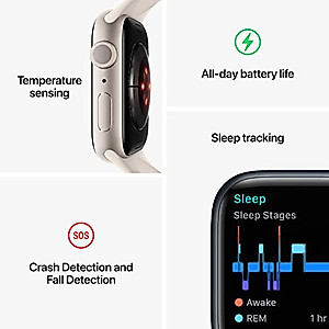 Apple Watch Series 8 [GPS 41mm] Smart Watch w/ (Product) RED Aluminum Case with (Product) RED Sport Band - M/L. Fitness Tracker, Blood Oxygen & ECG Apps, Always-On Retina Display, Water Resistant