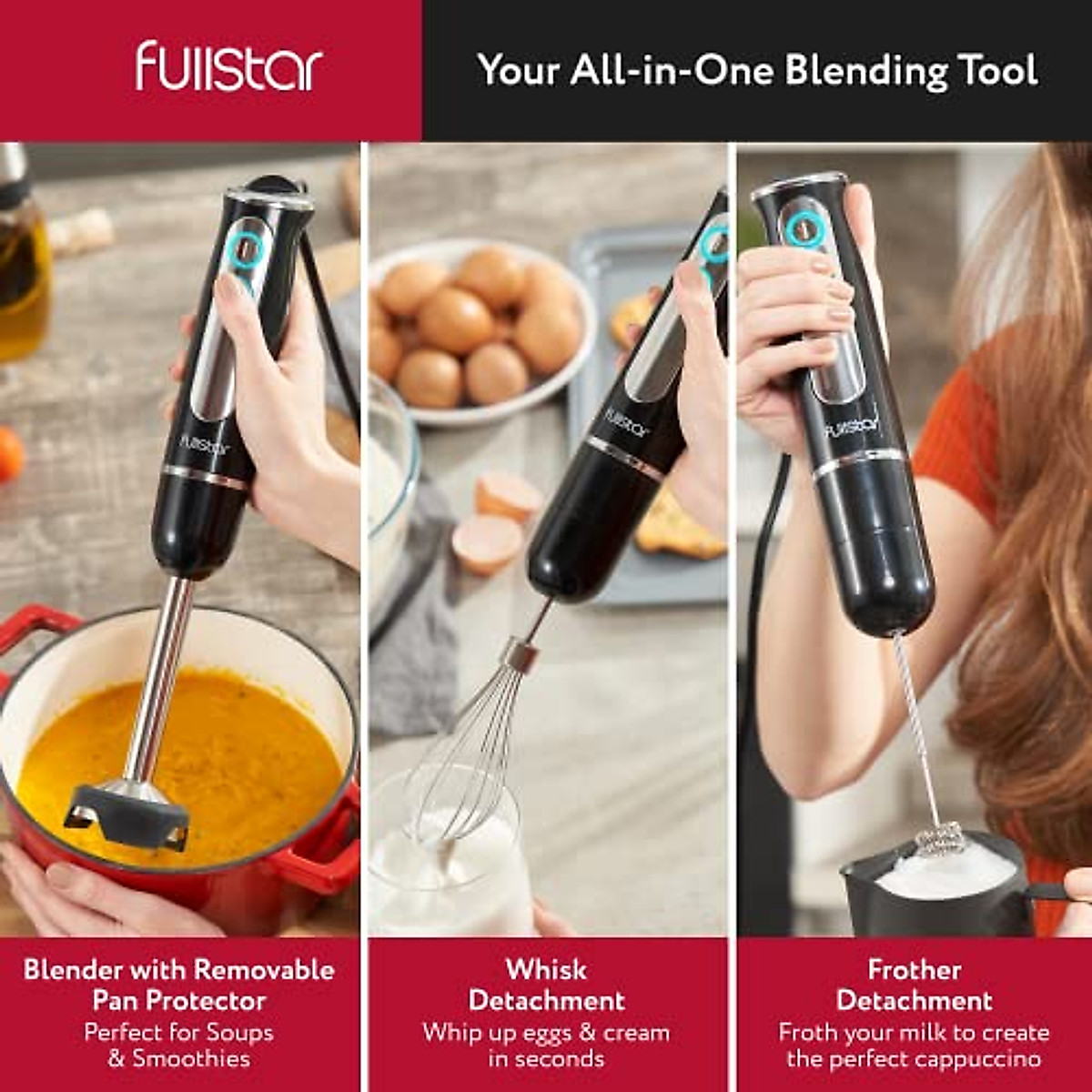 Immersion Blender, Hand Blender Electric, 3-in-1 Immersion Blender Handheld, 9-Speed, 500W Handheld Blender - Hand Blenders Immersion, Hand Mixer Electric Blenders for Kitchen, Smoothie Blender Black