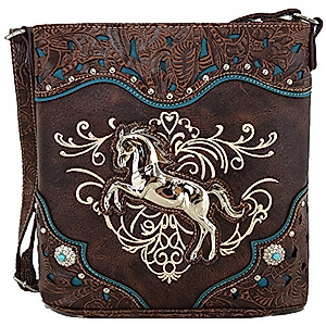 Western Cowgirl Style Horse Cross Body Handbags Concealed Carry Purses Country Women Single Shoulder Bag (Coffee)