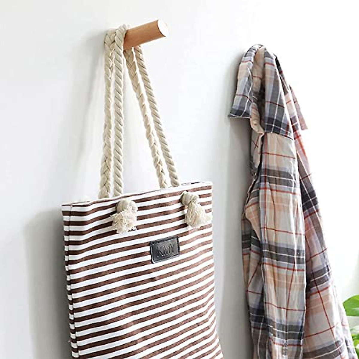 Eardion 8 Pieces of Wooden Coat and Hat Bathroom Hook Wall Retro Single Storage Hanging Hanger, Beech Wood Square and Mid-Slope Handmade Craft Bath Towel Hat Hanger