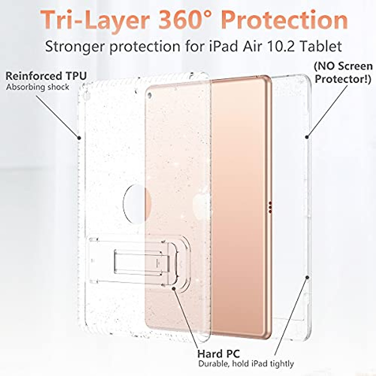 Hekodonk Slim Full-Body Protective Kickstand with Built-in Screen Protector Case for iPad 9th/8th/7th Gen (10.2" Display 2021& 2020 Version,Fits Model Model:A2602/ A2603/A2604/A2605/A2270/A2428/A2429)