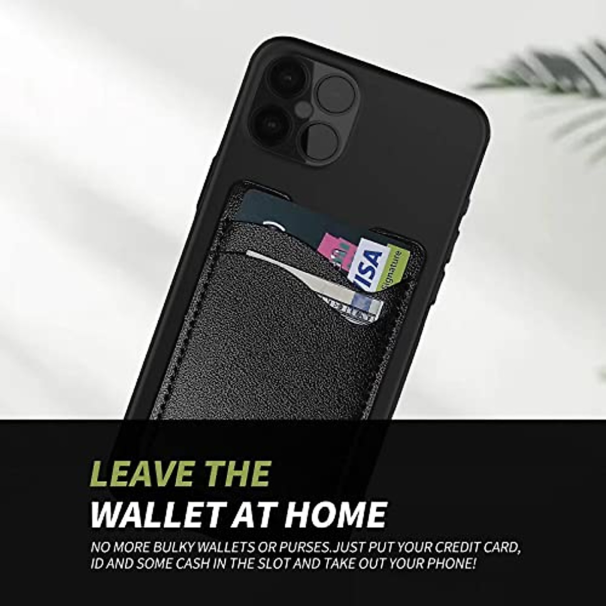 2 Pack Phone Card Holder, Dual Pocket Leather Phone Wallet Stick On, Credit Card Holder for Phone Case, Back of iPhone Samsung Android Smartphones, Black