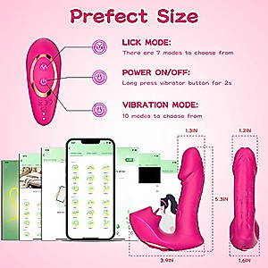 Qiymssy Wearable Panty Butterfly G Spot Vibrator with APP Remote Control 7 Tongue Licking 10 Vibration Modes, Rose Clitoral Dildo Vibrators for Vagina Anal Stimulator, Adult Sex Toys for Women Couples