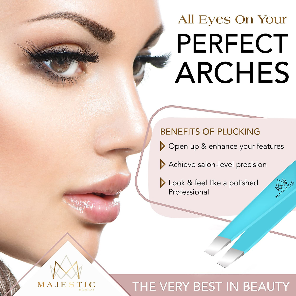 Majestic Bombay Fine Point + Slant Tweezers for Women and Men – Splinter Ticks, Facial, Brow and Ingrown Hair Removal–Sharp, Needle Nose, Surgical Tweezers Precision best tweezers for chin hair