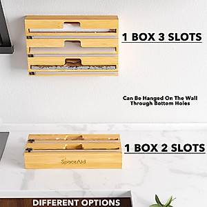 SpaceAid WrapNeat 3 in 1 Wrap Organizer with Cutter and Labels, Plastic Wrap, Aluminum Foil and Wax Bamboo Dispenser for Kitchen Storage Organization Holder for 12" Roll (Natural)