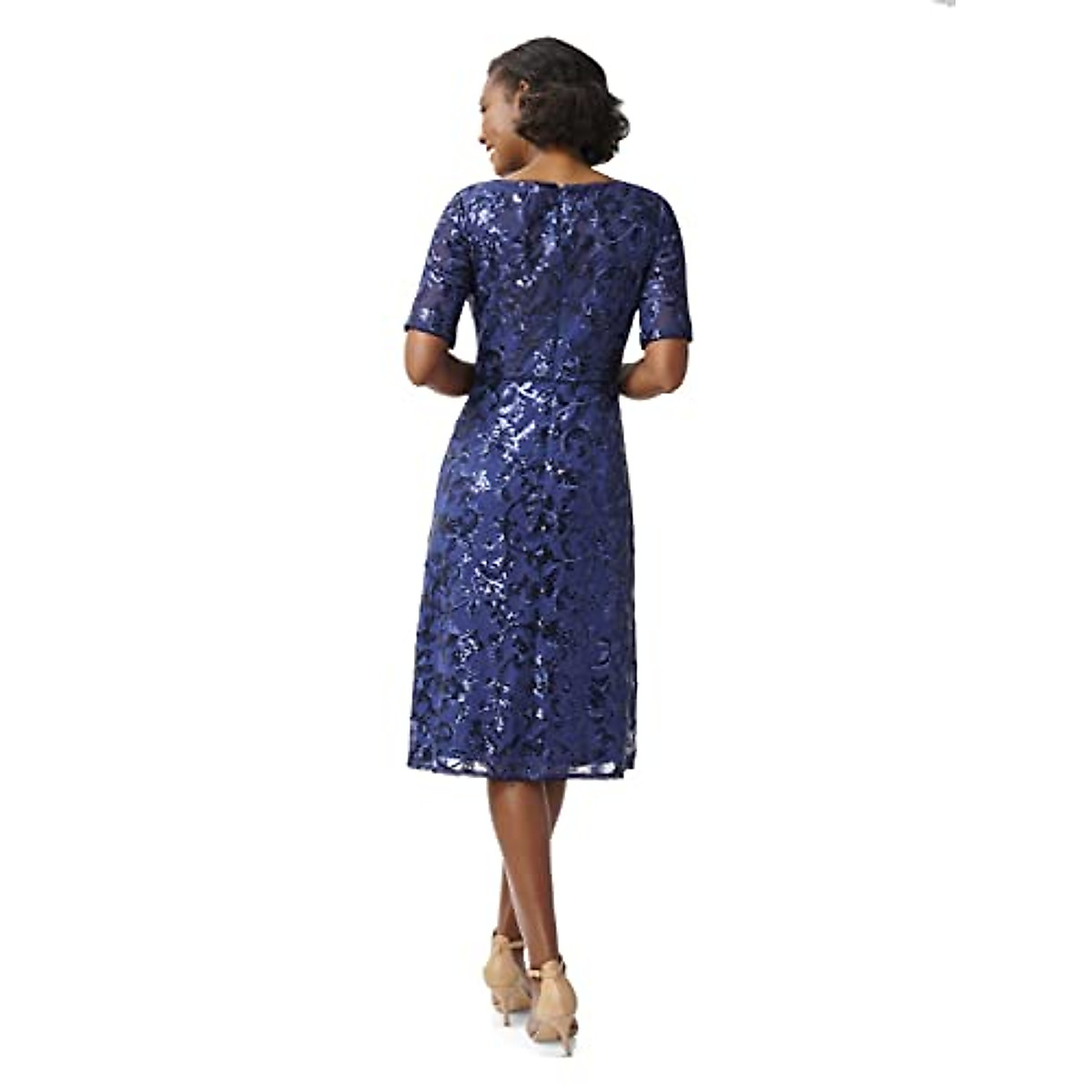 Adrianna Papell Women's Floral Embroidery Dress, Navy