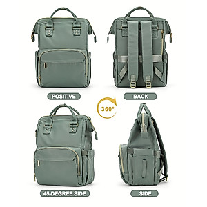 winspansy Travel Laptop Backpack for Women Men, Aesthetic Personal Item Size Carry on Backpack, Weekender College Casual Daypack Work Backpack Purse Waterproof Nurse Bag Fits 15.6 Inch Laptop, Green