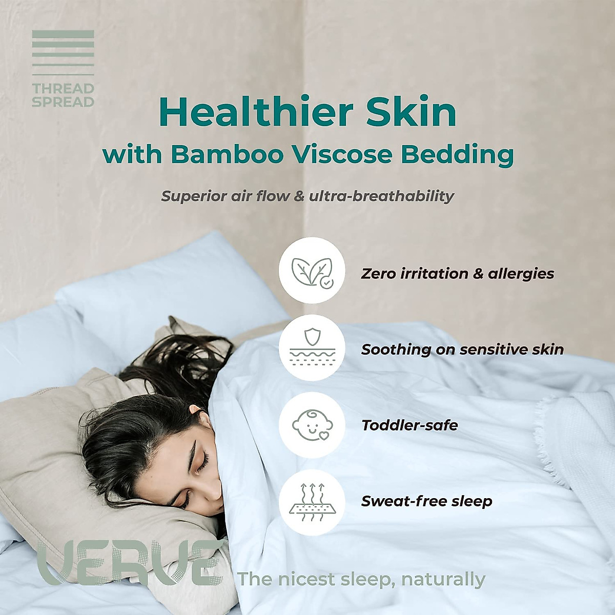 THREAD SPREAD 100% Viscose Derived from Bamboo Sheets Full - 4 Piece Bamboo Viscose Sheets for Full Size Bed, Silky Soft, Organic Cooling Sheet Set, Fits Upto 18" Mattress - Aqua Blue Luxury Sheet