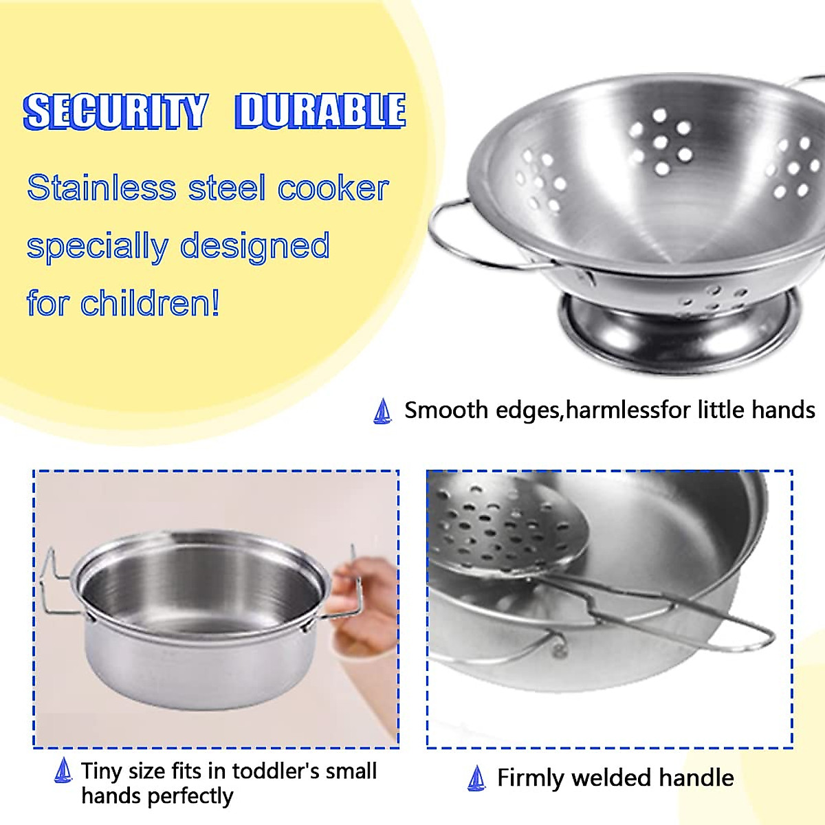 Tiny Size Cooking Pretend Play Kitchen Cooking Toys with Stainless Steel Cookware Play Pots and Pans Set，Cooking Utensils Cookware Kitchen Play Accessories Toys Cooking Pots for Toddlers Kids(Mini)