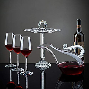 Elegant Desktop Crystal Glass Stemware Rack/Rotate 8 Wine Glass Storage Holder Stand Air Drying Rack(Silver)