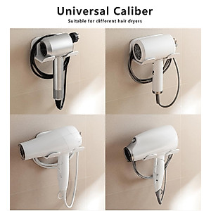 STORICANS Universal Hair Dryer Holder, Blow Dryer Hanger Wall Mount for Hair Dryer Hook with Plug&Cord Organizer Self Adhesive for Cabinet Bathroom |White | 5x4 Inch