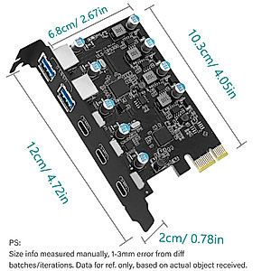 YEELIYA USB PCIE Card 5-Port (3X USB C,2X USB 3.0-A) PCI Express Expansion Card Desktop PC Internal USB hub for Windows 10/8/7 and MAC OS 10.8.2 Above