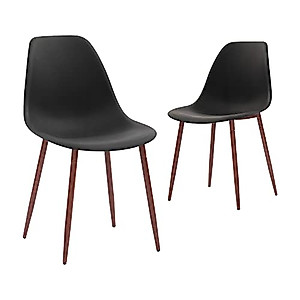 CangLong Modern Stylish Plastic Cushion Metal Legs for Kitchen, Dining, Bedroom, Living Room, Office, Side Chair, Set of 2, Black