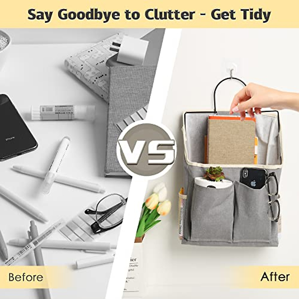 FJZZ Wall Hanging Storage Bag with Pockets, Upgrade Large Multifunctional Linen Cotton Wall Mounted Sundries Organizer for Hanging in Entryway, Dormitory, Bedroom, Bathroom- Sticky Hook Included