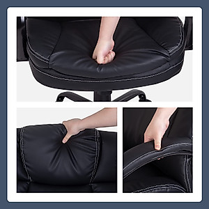 Big and Tall Office Chair 500lbs Wide Seat Ergonomic PU Leather Desk Chair Adjustable Rolling Swivel Executive Computer Chair with Lumbar Support Headrest Task Office Chairs for Heavy People (Black)