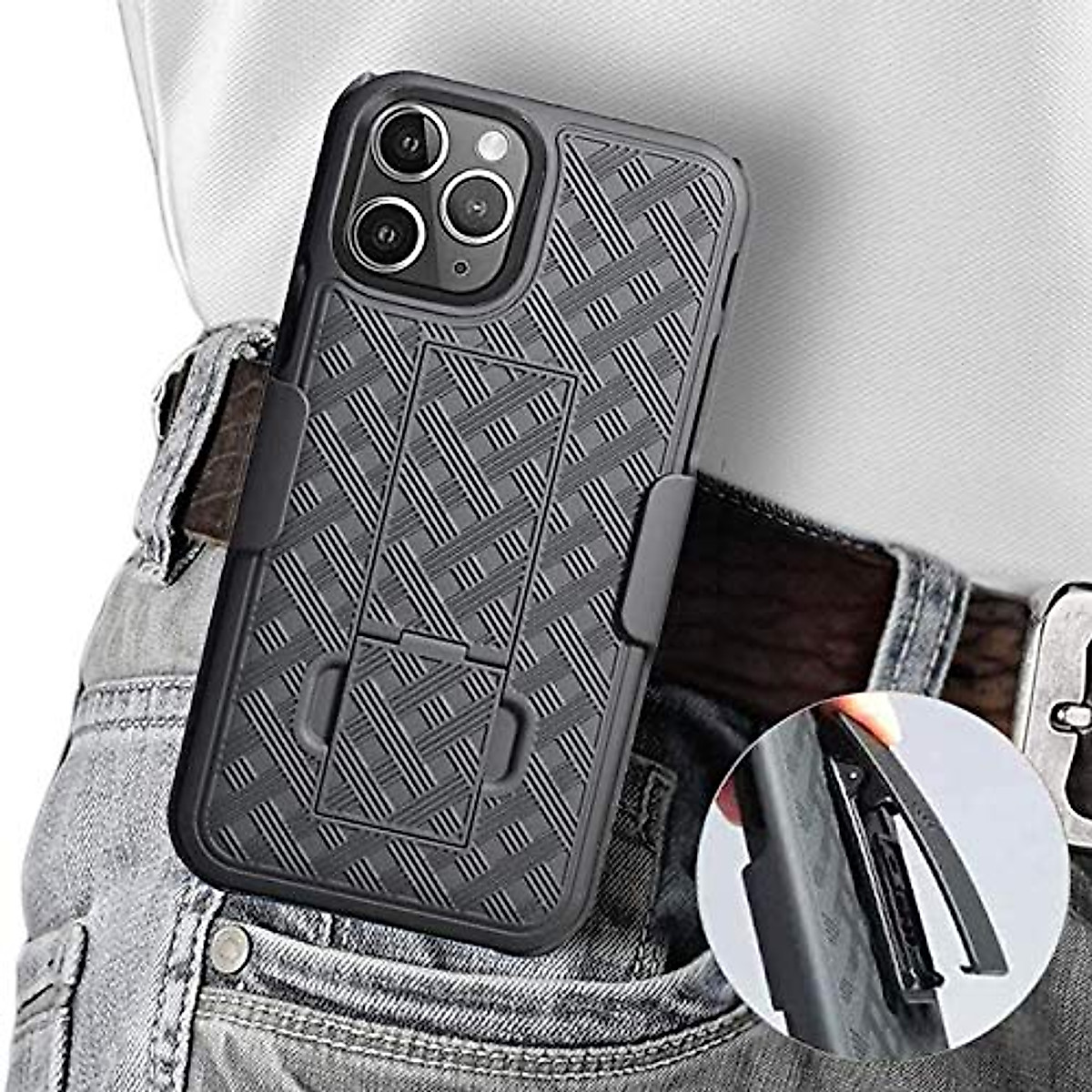 Aduro Combo Case & Holster for iPhone 12/ 12 Pro, Slim Shell & Swivel Belt Clip Holster, with Built-in Kickstand for Apple iPhone