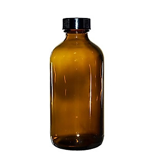 GlassBottleOutlet (Pack of 12) 8 oz. Amber Boston Round with Black Poly Cone Cap