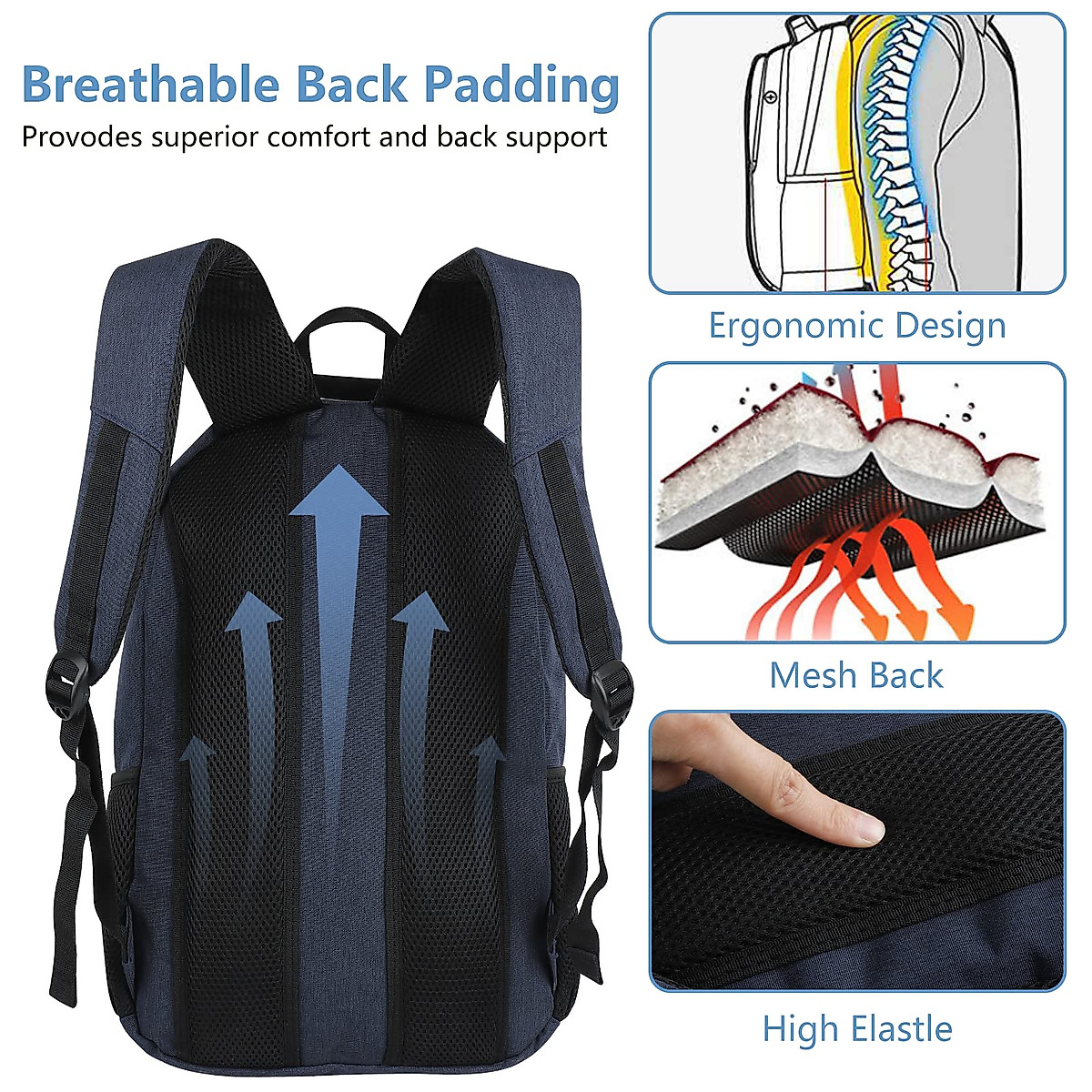 Business Travel Laptop Backpack, Water Resistant, with Headphone Hole, Men's Women's College Laptop Bag for 15.6" Laptop (Royal blue)