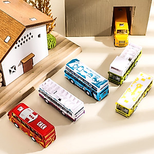 Hanaive 6 Pcs School Bus Toys Cars Set Die Cast Metal Little Cars City Bus Double Decker Friction Powered Cars Play Toys for Birthday Gift Vehicle with Opening Doors Education Bulk