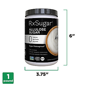 RxSugar Delicious Plant-Based Crystal Sugar, Allulose, 16 oz | Allulose sweetener | 0 Calorie, 0 Net Carbs, 0 Glycemic | Diabetes-Safe Natural Sugar | Keto Certified | Non-GMO Project Verified | Gluten-Free Certified