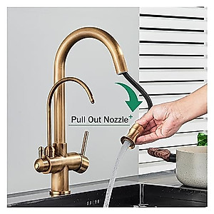 Touch Sensor Filtered Water Kitchen Faucet Antique Brass Spout Mixer Faucet with Swivel Pure Water Crane for Kitchen(Black Gold)