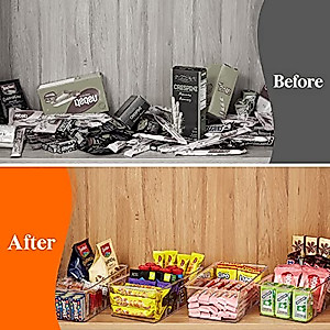 Lifewit 4Pcs Plastic Food Storage Organizer Bin Box, Hold with 3 Dividers for Tea Bags, Snacks, Packets, Pouches, Spices, Ideal for Pantry, Kitchen, Fridge, Cabinet Organization, BPA Free, Clear