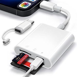 SD Card Reader for iPhone/iPad,PuavntView Micro SD Card Adapter,Memory SD Card Reader Trail Camera Viewer for iPhone iPad,Plug and Play