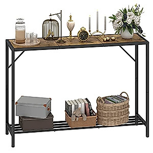 LAATOOREE Console Table, 41.7" Industrial Entryway Table with Shelf, Narrow Sofa Table for Hallway, Entrance Hall, Foyer, Corridor, Living Room - Wood Look Metal Frame - Rustic Brown
