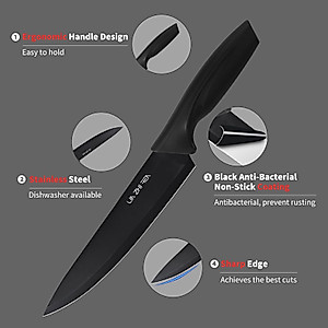 Knife Set, 15 Pieces Kitchen Knife Sets with Block, Built-in Sharpener, Dishwasher Safe, Anti-slip Ergonomic Handle, Knife Block Set for Chopping, Slicing, Dicing & Cutting, Black