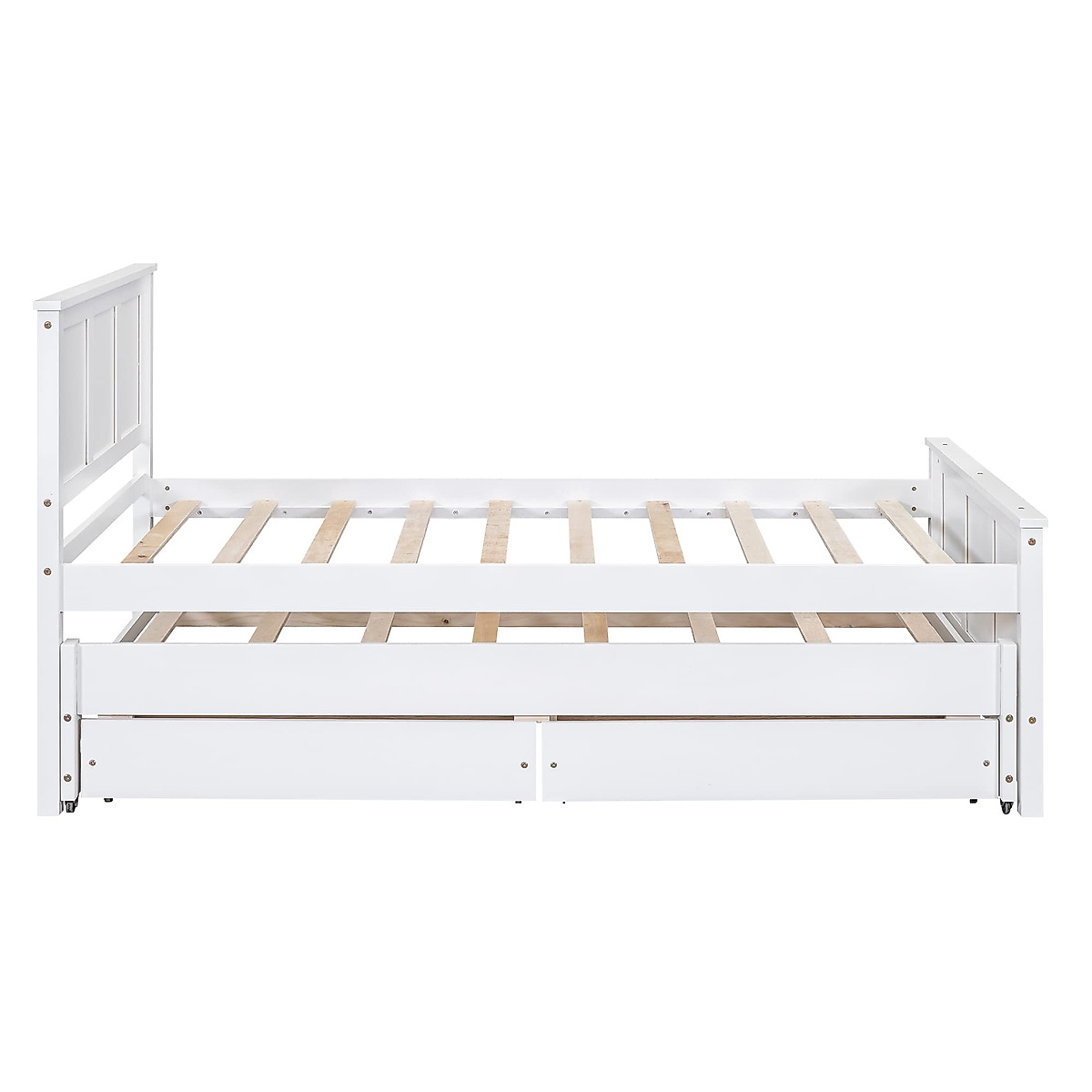 CITYLIGHT Twin Bed with Trundle and Storage, Wood Twin Size Platform Bed Frame with Trundle and Drawers, Space-Saving Twin Size Bed for Kids, Boys, Girls (Twin,White)