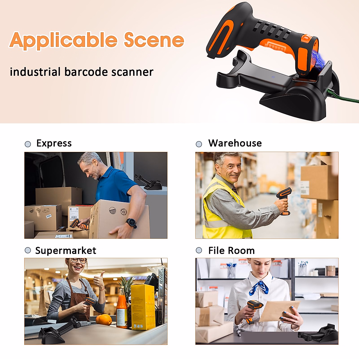 Symcode Bluetooth 2D QR Barcode Scanner with Stand,Industrial Dustproof and Waterproof 3 in 1 Compatible with Bluetooth & 2.4GHz Wireless & Wired Connection with Vibration Alert