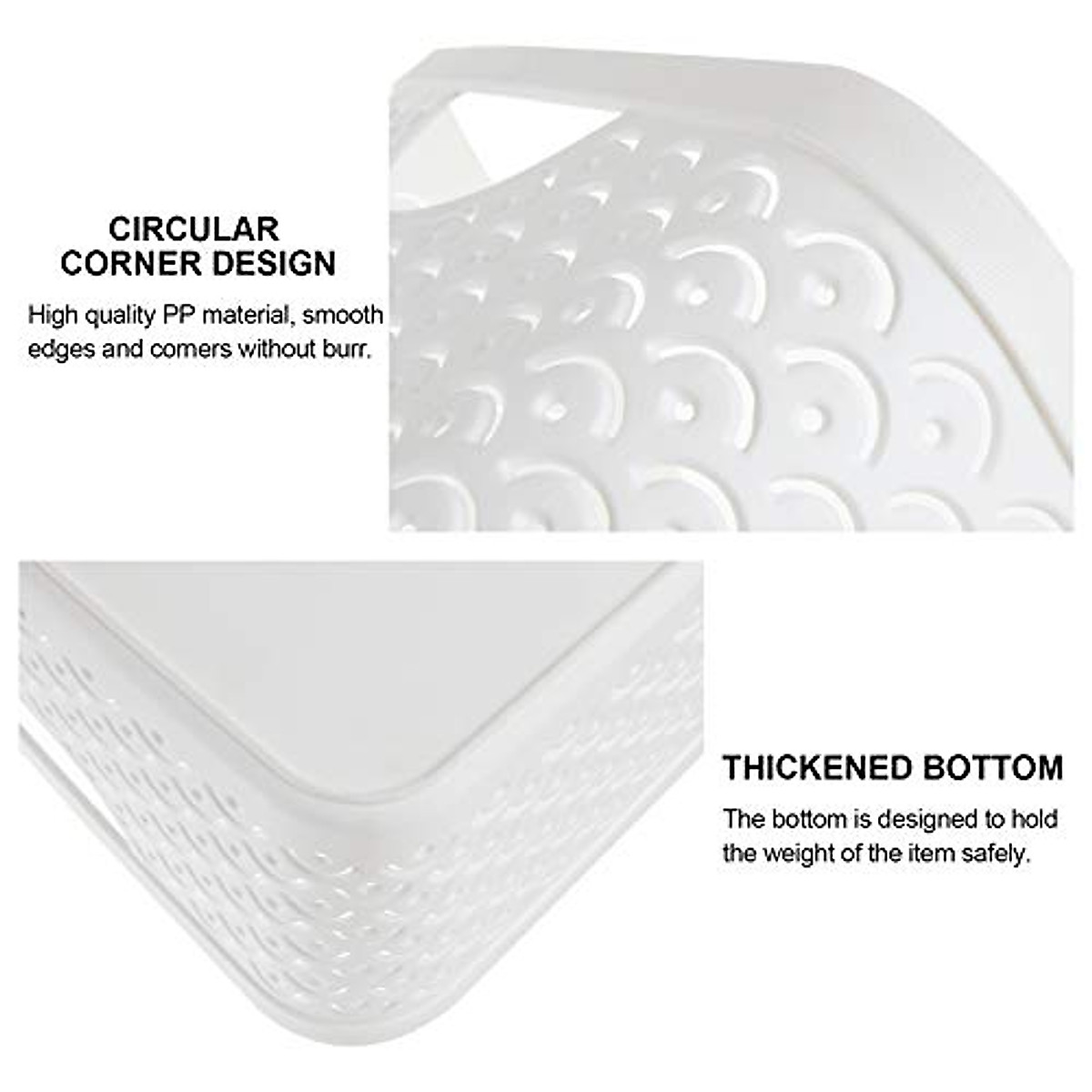 STARVAST 3 Pack Plastic Storage Baskets, Portable White Fish Scale Pattern Hollow Desktop Storage Bin Box with Handle for Kitchen, Bathroom, Kids Room or Nursery Storage – 13.8 x 11.2 x 5.1 inches
