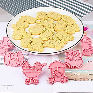 Cookie Cutter Plastic Baby Stroller Feeding Bottle Clothes Shape DIY Cookie Cutter Biscuit Mould Baking Decorating Tools Cookie Stamp Stamper Embosser For Baking Happy Birthday Baby Shower Designs Set