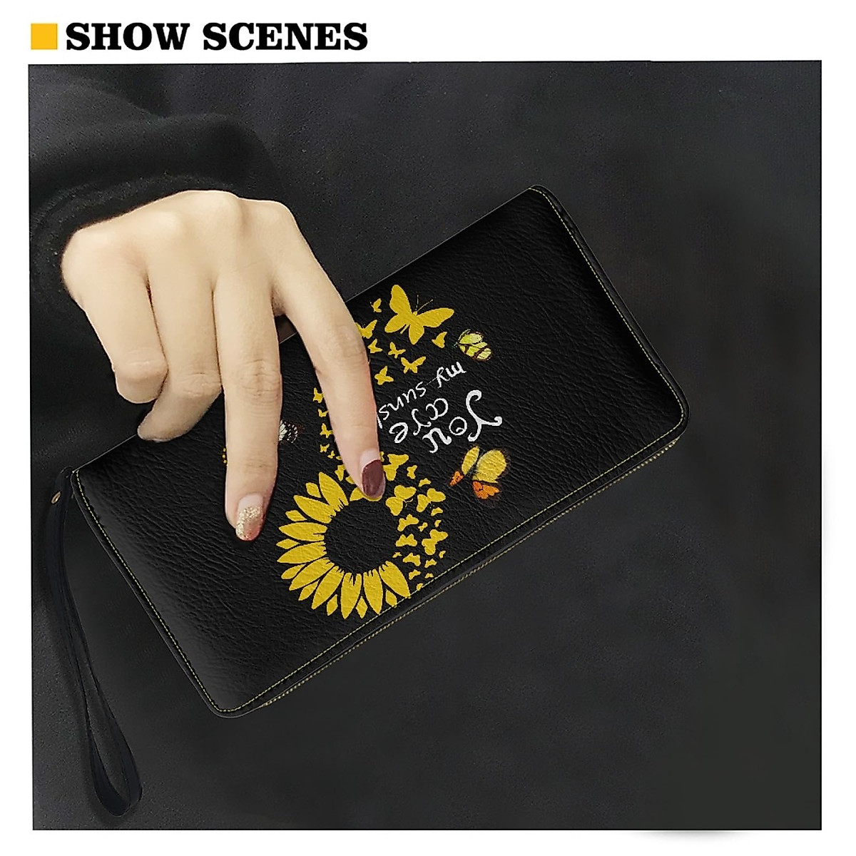 SCRAWLGOD Butterfly Women Wallets RFID Blocking Leather Wristlet Zipper Around Organizer Large Travel Card Holder Purse