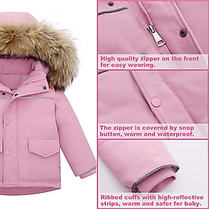 Fewlby Kids 2-Piece Snowsuit Toddler Baby Boys Girls Winter Wear Ski Jacket & Snow Bib Pants Ski Suit, Pink 2-3 Years