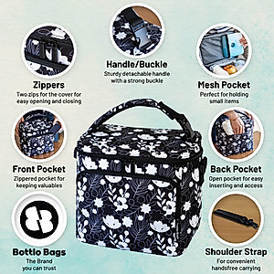 Insulated Breastmilk Cooler Bag With 3 Pockets - Waterproof Baby Bottle Cooler Bag Can Hold 6 Large 9 Ounce Bottles - The Perfect Tote Bottle Bag For Daycare, Nursing Moms, Travel - B&W Floral
