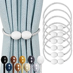 Hangtty 6 Pack Strong Magnetic Curtain Tiebacks Rope Decorative Curtain Tie Backs Magnetic Curtain Holders for Drapes Window Treatment Holdbacks, White