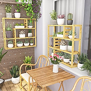 Epesoware Bathroom Bamboo Organizer 3 Tier Multifunctional Storage Rack Adjustable Wall Mounted Shelf Free Standing Plant Stands,Floating Shelves Over Toilet